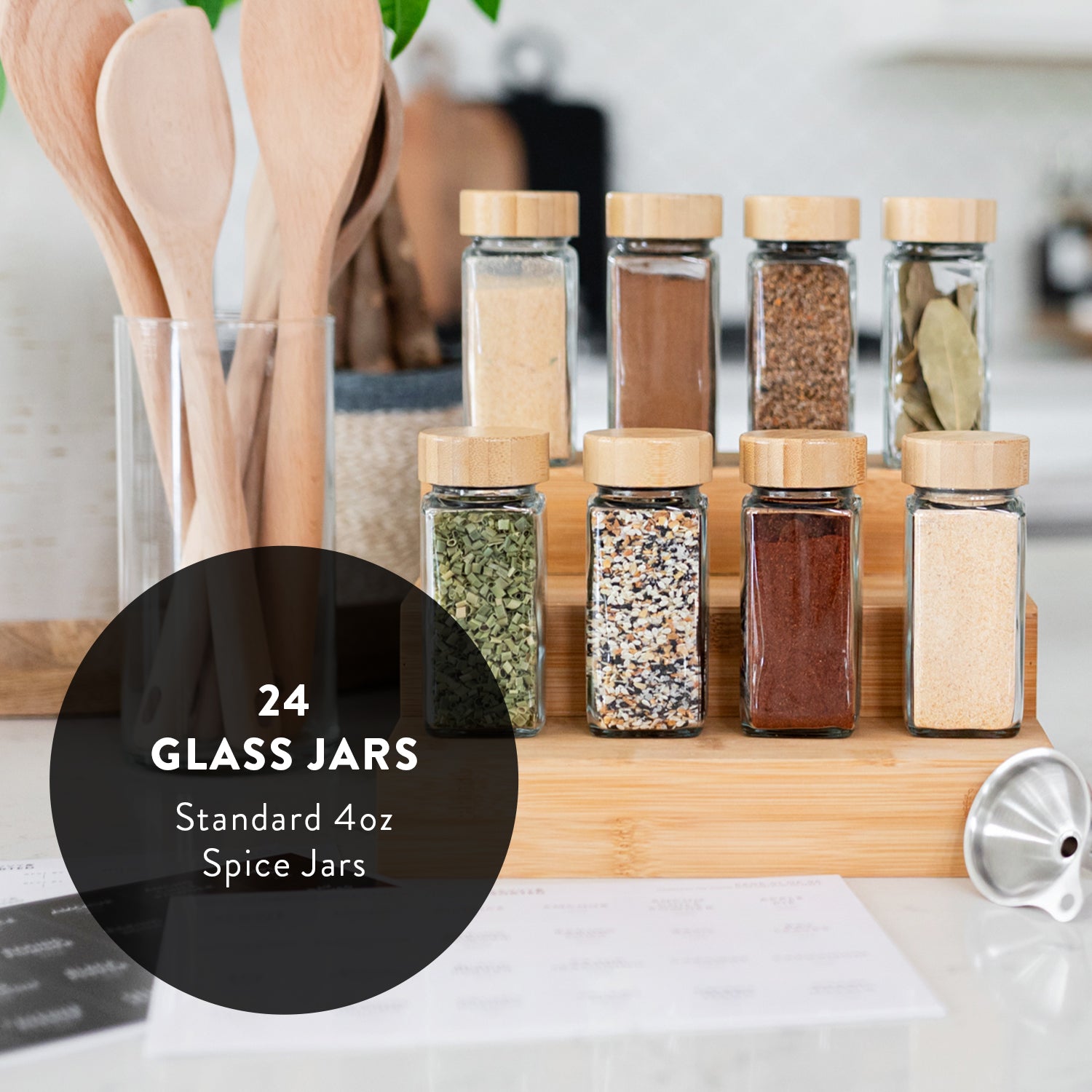 Glass Spice Jars with Bamboo Lids - 24 PACK | Savvy & Sorted US
