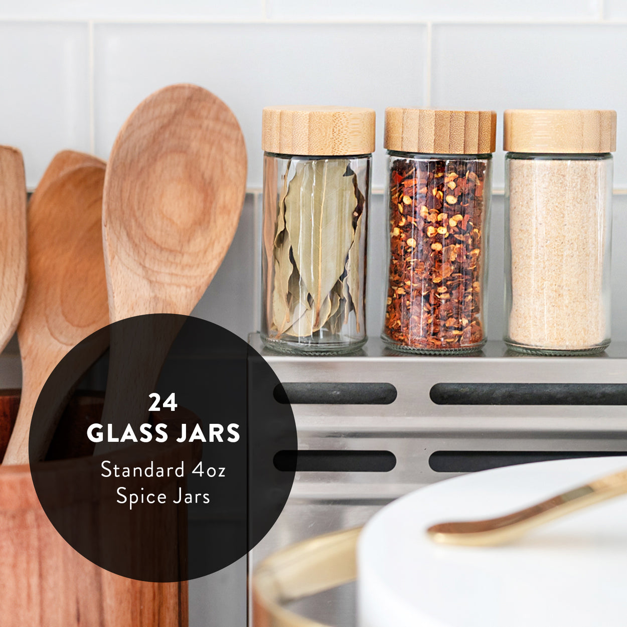 Round Glass Spice Jars with Bamboo Lids - 24 PACK – Savvy & Sorted